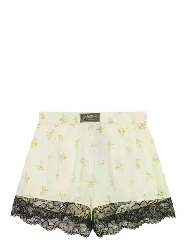 GANNI Floral-print Shorts - Neutrals