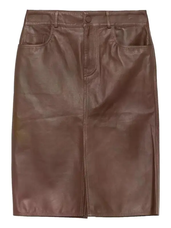 Jacob Cohen Leather Midi Skirt - Brown