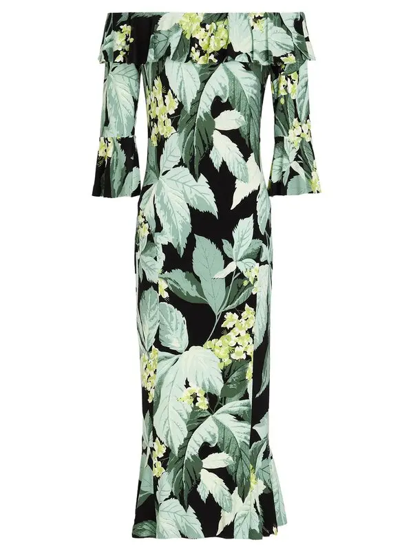Norma Kamali Off-the-shoulder Floral-print Midi Dress - Mint