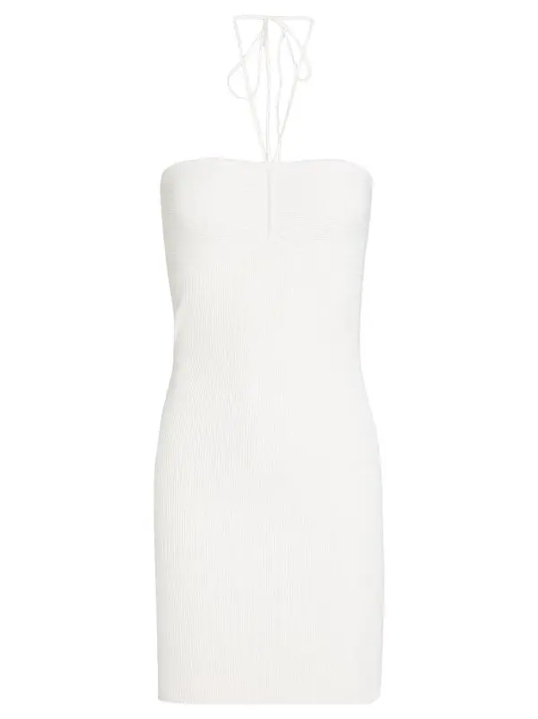 Alice + Olivia Linnie Ribbed-knit Mini Halterneck Dress - White