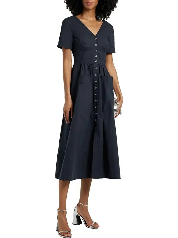 Saloni Luella Cotton-blend Poplin Midi Dress - Navy