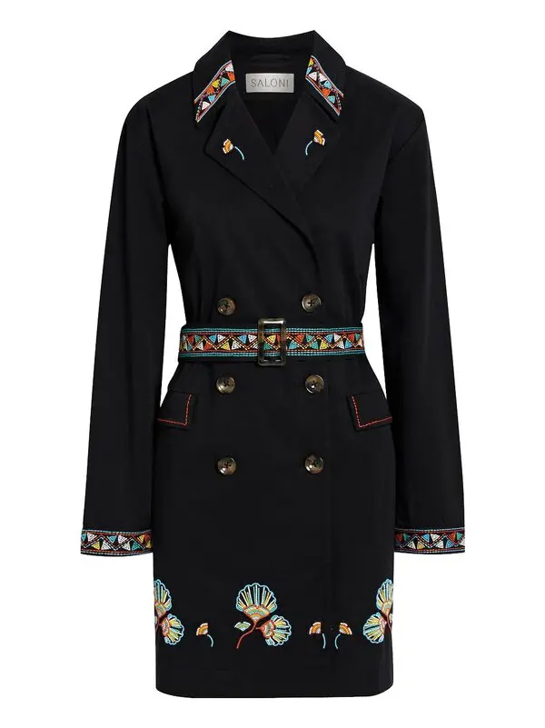 Saloni Embellished Cotton-blend Twill Trench Coat - Black