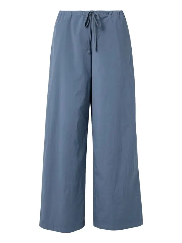 SKIMS Cotton-blend Poplin Wide-leg Pants - Blue