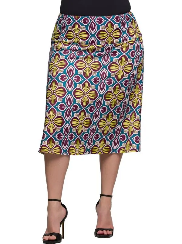 24SEVEN COMFORT APPAREL Geo Print Midi Skirt - Yellow Multi