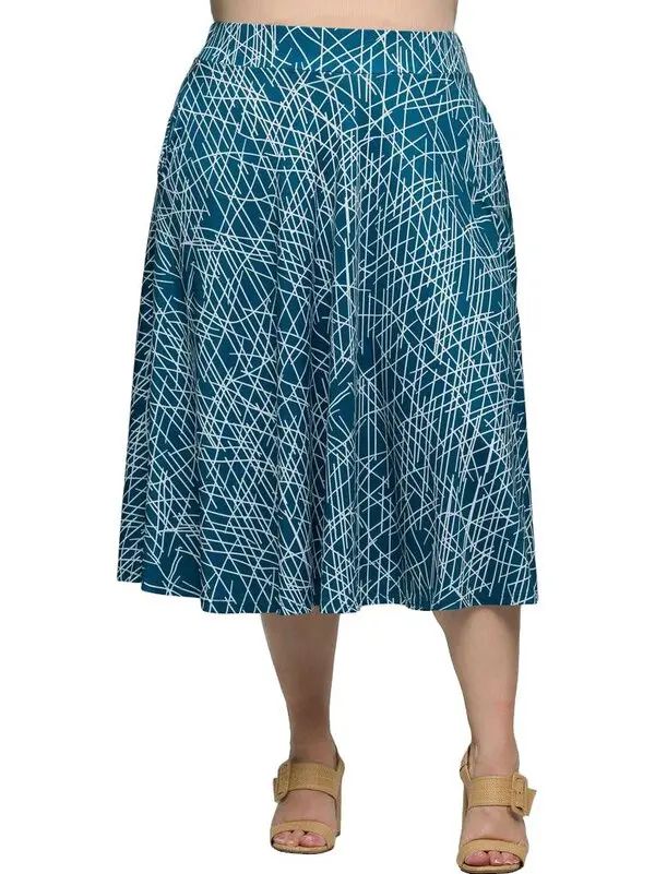24SEVEN COMFORT APPAREL Printed Midi Skirt - Teal Multi