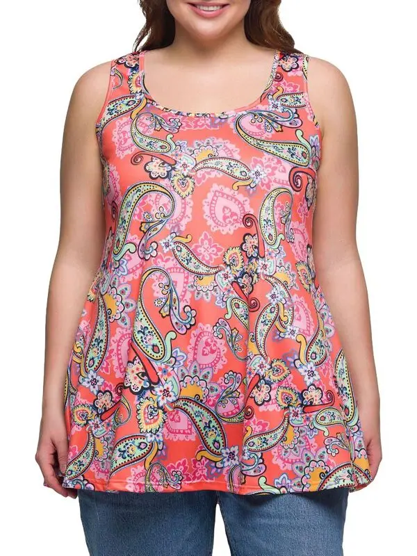 24SEVEN COMFORT APPAREL Paisley Tank Top - Coral Multi