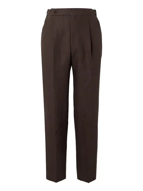 STOFFA Straight-leg Pleated Linen Trousers - Brown