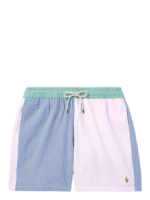 Polo Ralph Lauren Straight-leg Striped Seersucker Swim Shorts - Blue
