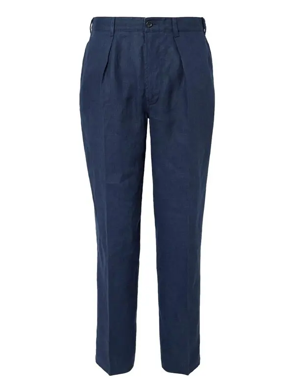 DRAKE'S Games Tapered Pleated Linen Trousers - Blue