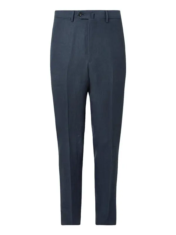 DE PETRILLO Straight-leg Linen Suit Trousers - Blue