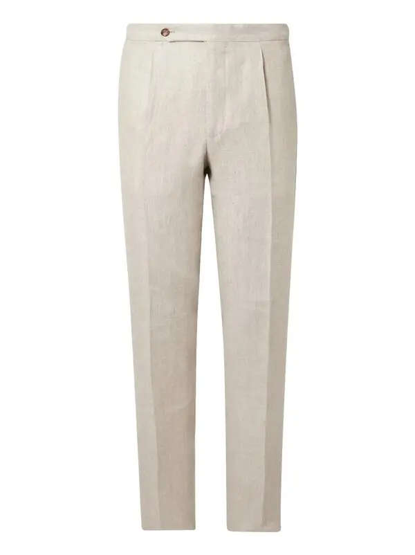 DE PETRILLO Straight-leg Pleated Linen Trousers - Neutrals