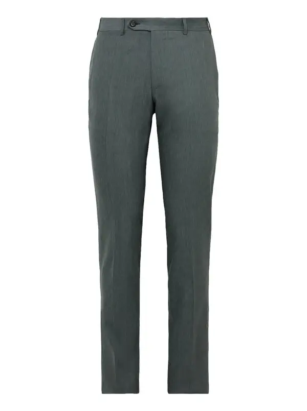 Canali Slim-fit Linen And Wool-blend Suit Trousers - Blue