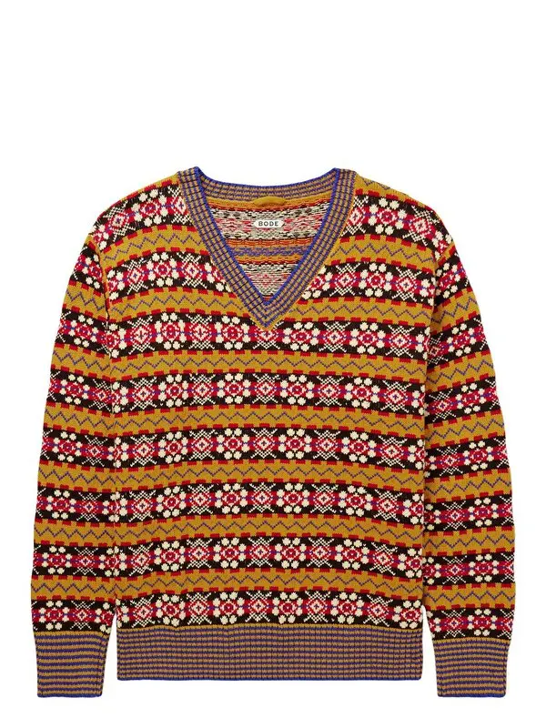 BODE Bracken Jacquard-knit Pima Cotton Sweater - Brown
