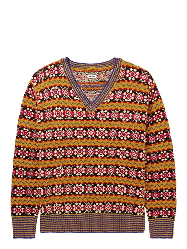 BODE Bracken Jacquard-knit Pima Cotton Sweater - Brown
