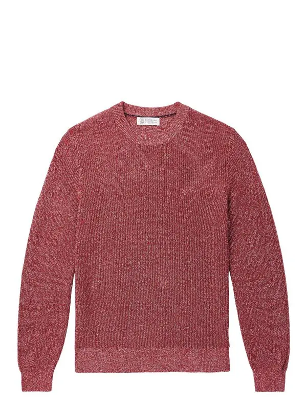 Brunello Cucinelli Ribbed Cotton And Linen-blend Sweater - Red