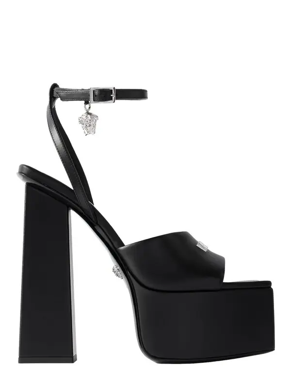 Versace Embellished Leather Platform Sandals - Black