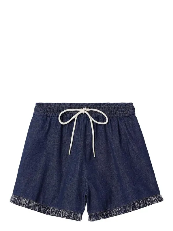 Zimmermann Rhiannon Frayed Cotton-chambray Shorts - Blue