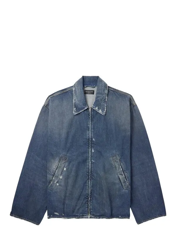 Balenciaga Oversized Distressed Denim Jacket - Blue