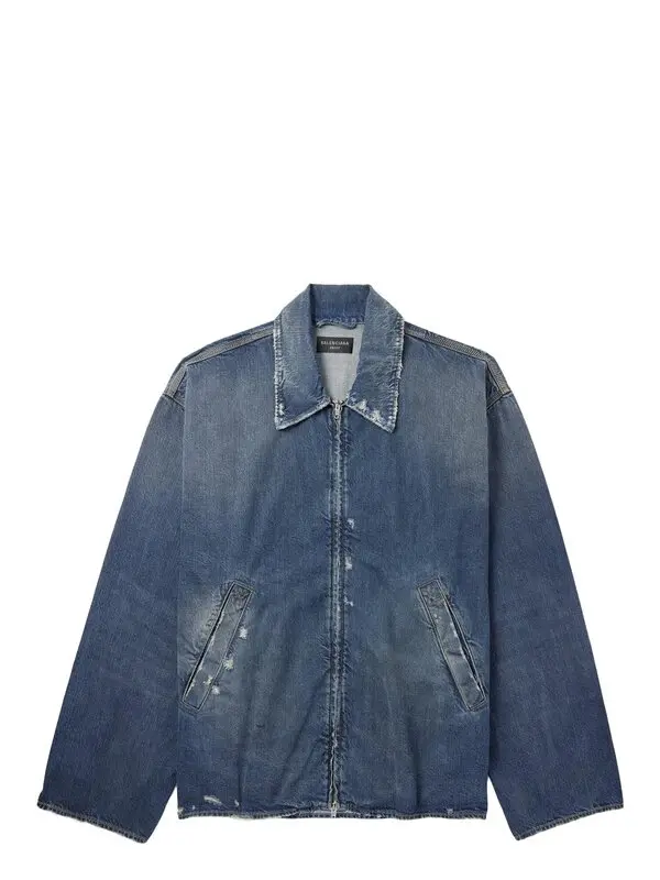 Balenciaga Oversized Distressed Denim Jacket - Blue