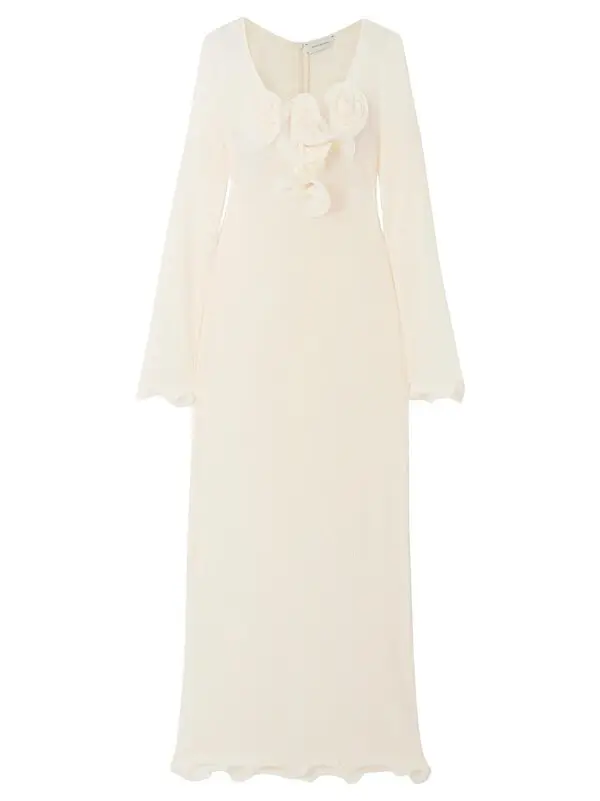 Magda Butrym Appliquéd Ruffled Ribbed Lyocell-blend Midi Dress - Cream