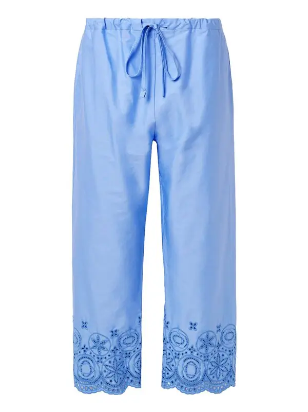 La DoubleJ Broderie Anglaise Cotton-blend Poplin Straight-leg Pants - Blue