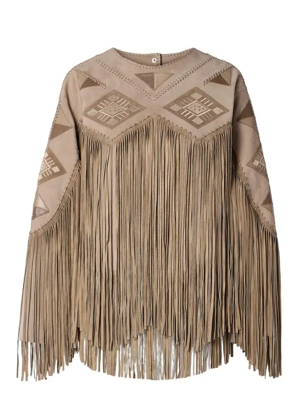 Isabel Marant Dolci Fringed Embroidered Suede Top - Neutrals
