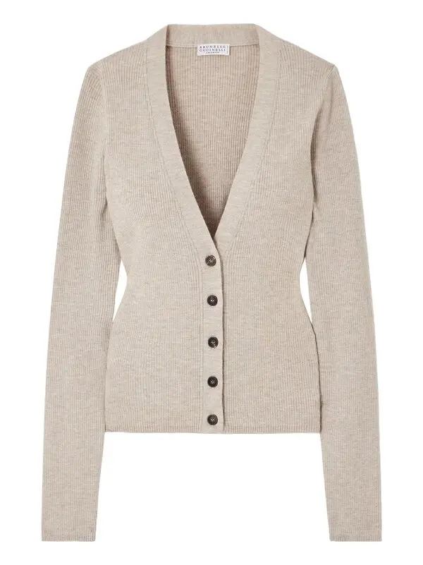 Brunello Cucinelli Metallic Ribbed-knit Cardigan - Neutrals