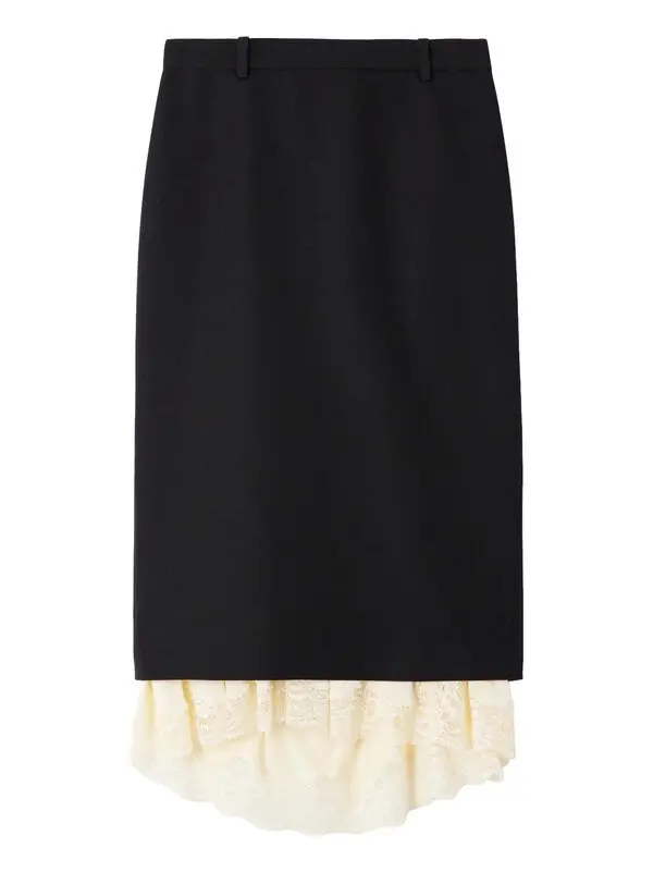 Balenciaga Lace-trimmed Wool Midi Skirt - Black