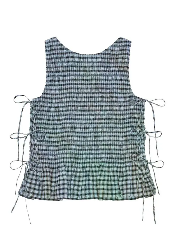 GANNI Checkered Top - Blue