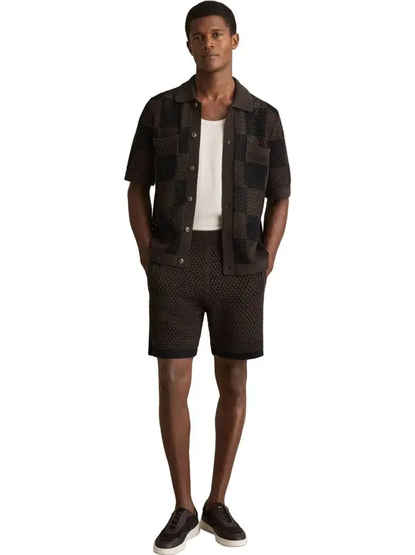 REISS Cotton-blend Crochet Shorts - Chocolate/navy