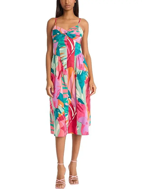 Maggy London Printed Twist Front Midi Dress - Fuchsia/ Teal