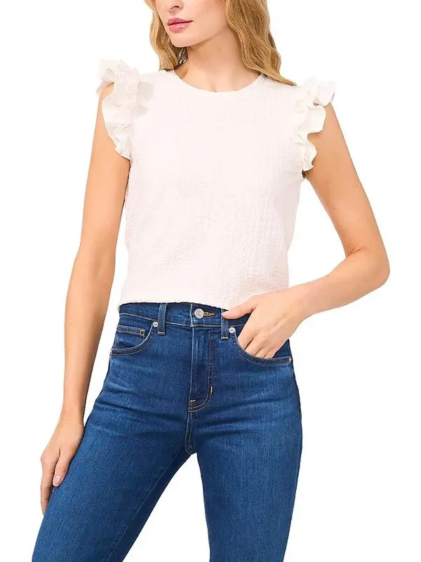 CECE DUPRAZ Ruffle Sleeve Textured Top - New Ivory