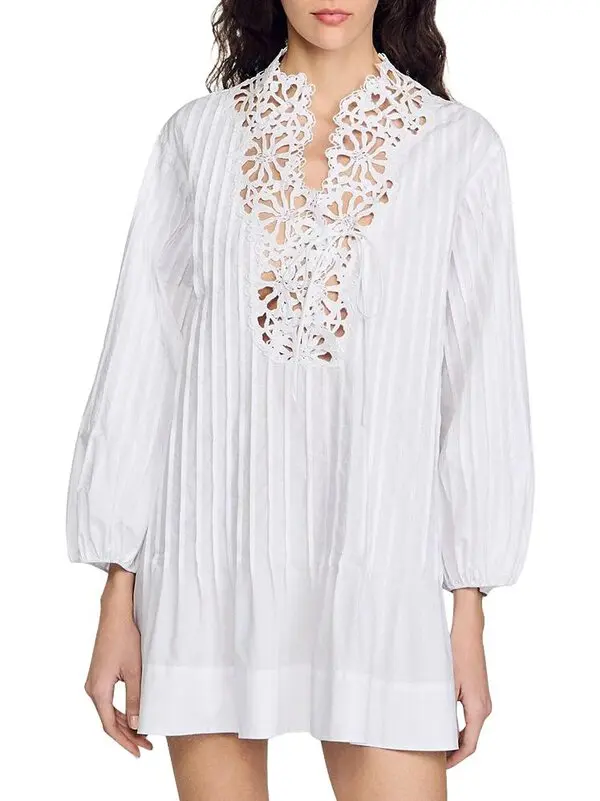 Sandro Lace Trimmed Mini Dress - White