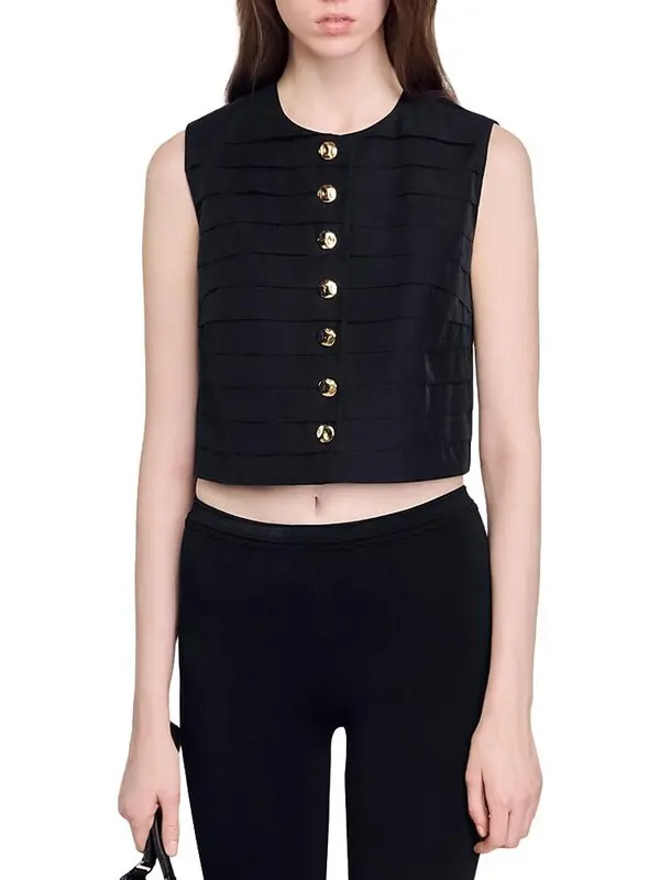 Sandro Pleated Cropped Top - Black