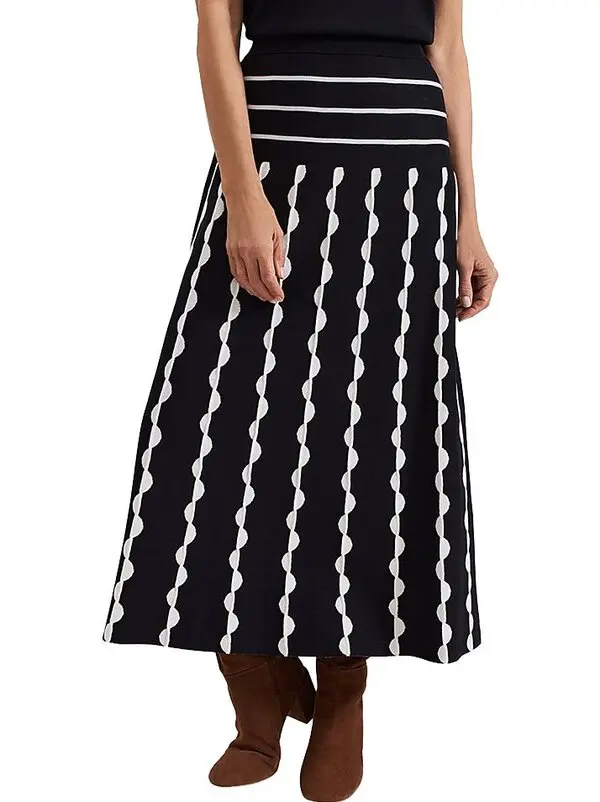 PHASE EIGHT Liz Pleated Scalloped Skirt - Navy/ivory