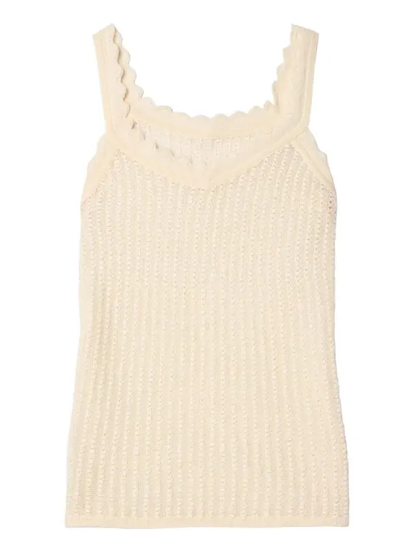Khaite Ennio Scalloped Pointelle-knit Tank - Neutrals