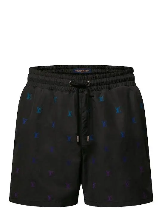 LOUIS VUITTON Blason Gradient Embroidered Swim Shorts - Black