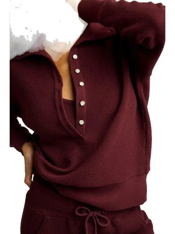 NEGATIVE UNDERWEAR Waffle Knit Pullover - Garnet
