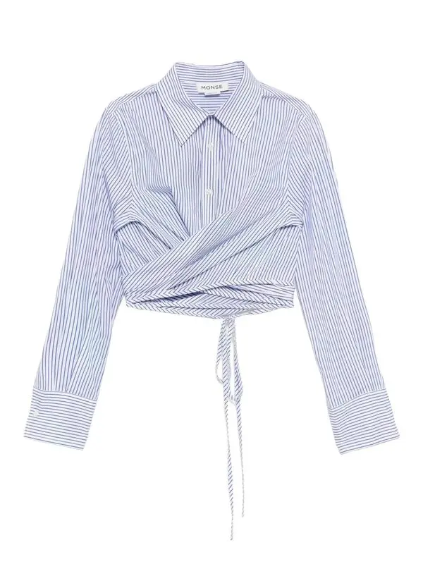 Monse Striped Wrap Cropped Shirt - Blue