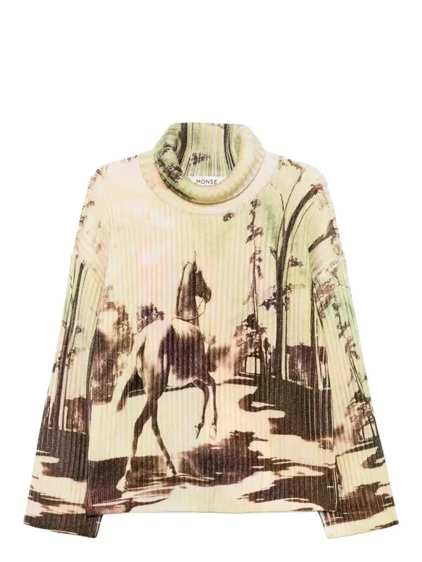 Monse Horse-print Ribbed Jumper - Green
