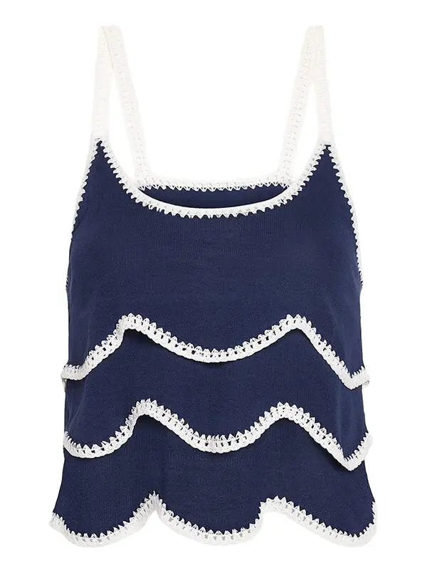 Ramy Brook Ariel Embroidered Sleeveless Top - Spring Navy Wave