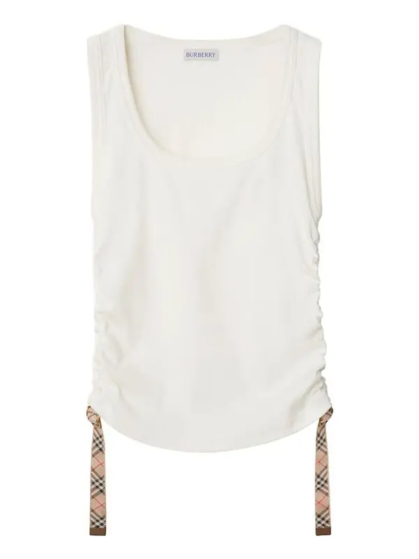 Burberry Ruched Check Drawstring Tank Top - Chalk