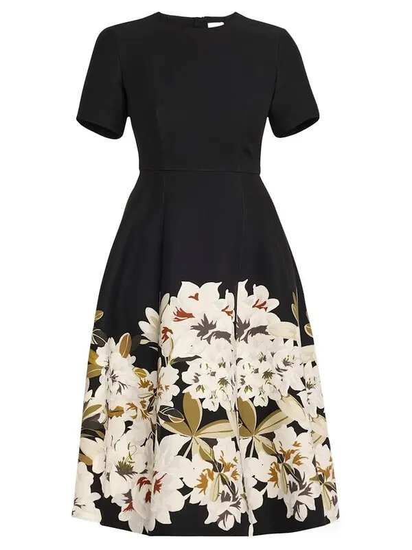 Adam Lippes Evangeline Printed Silk Wool Dress - Blackwhite