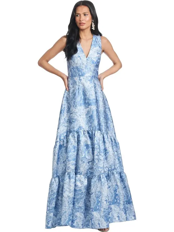 Sachin & Babi Floral Printed Mikado Rori Gown - Hydrangea Blooms