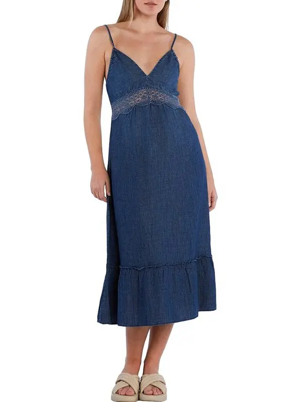 WASH LAB DENIM Jolie Lace Inset Cotton Blend Dress - Jolie Blue