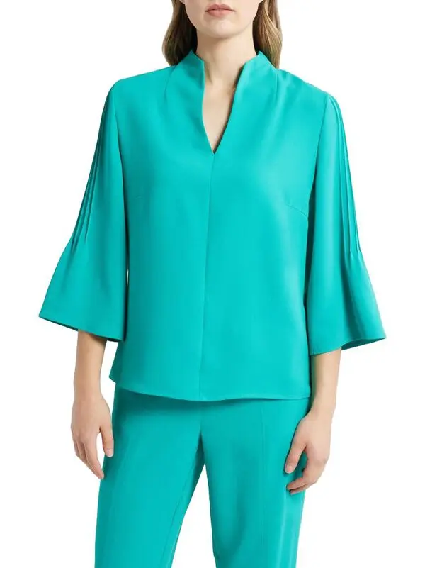 Ming Wang Raised Seam Bell Sleeve Top - Emerald Awe