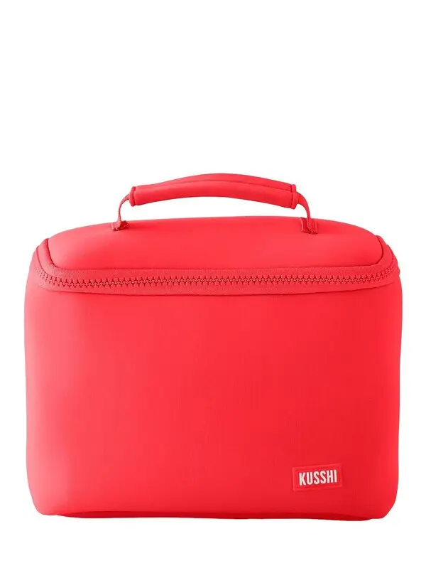 KUSSHI Neoprene Train Case - Coral Red/periwinkle