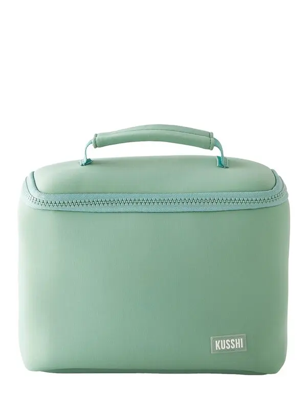 KUSSHI Neoprene Train Case - Sage Green/ Coral Rose