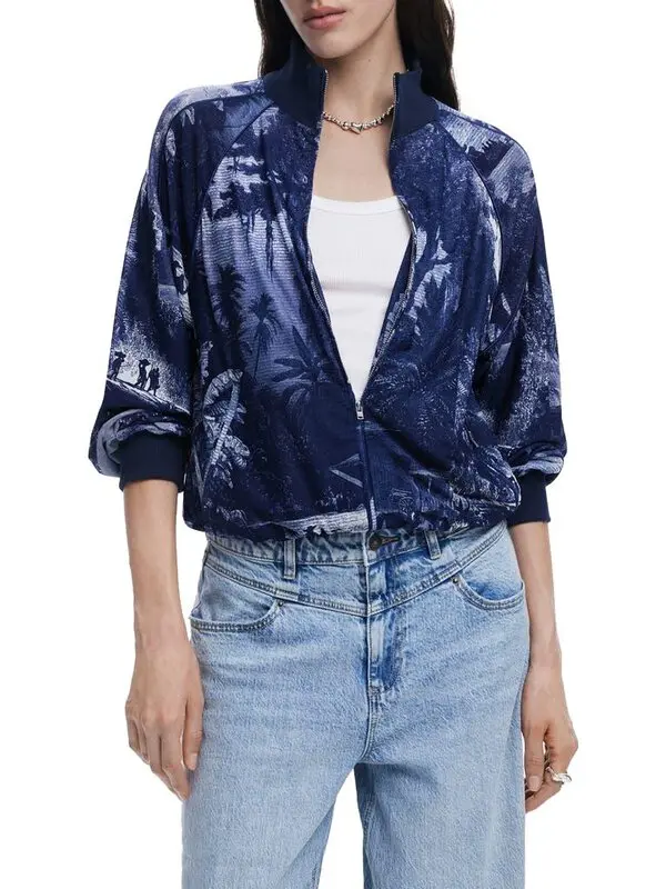 Desigual Landscape Print Zip-up Track Jacket - Navy Blue