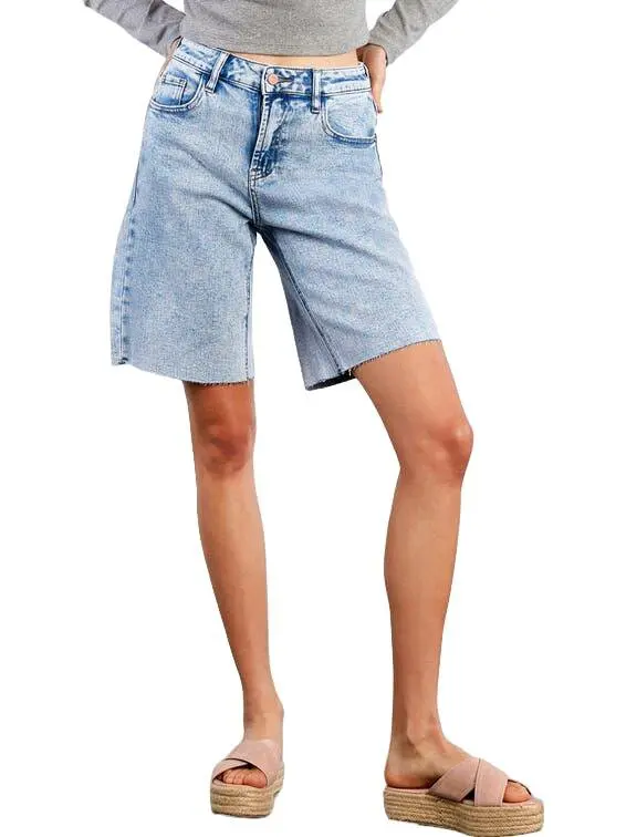 HINT OF BLU Cool Summer Denim Shorts - Blue Feather